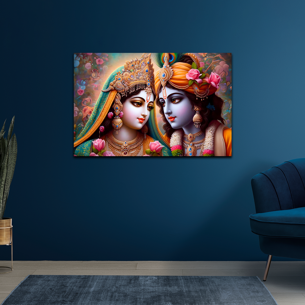 The Divine Gaze of Infinite Devotion Radha Krishna Canvas...